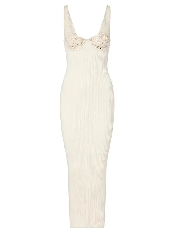 Magda Butrym Ribbed-knit Cotton Midi Dress - Neutrals