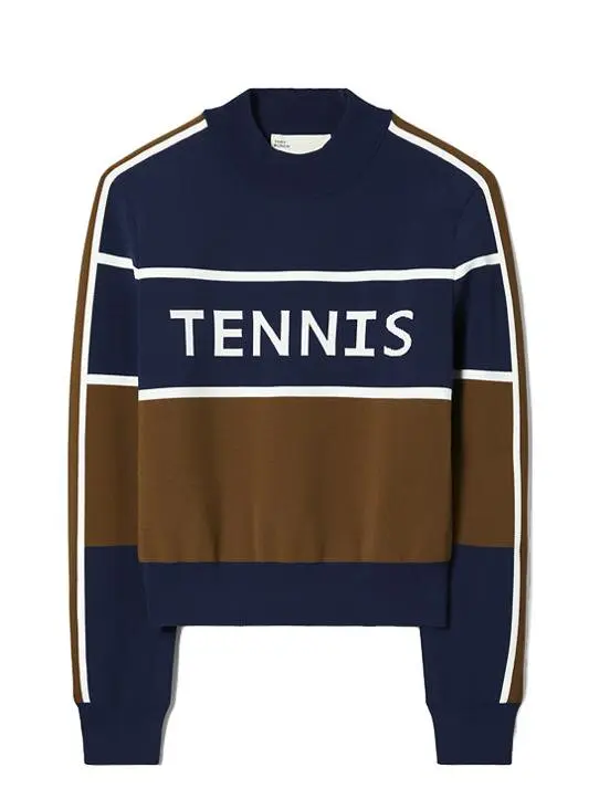 Tory Burch Cropped Tech Nylon Tennis Sweater - Tory Navy/allspice