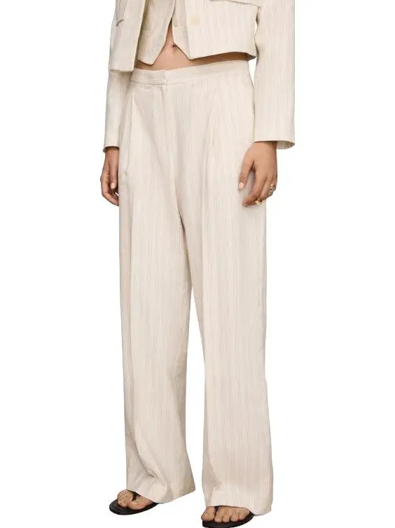 Mango Stripe Straight Leg Pants - Ecru