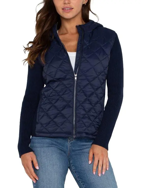 LIVERPOOL Quilted Front Hooded Jacket - Dark Navy