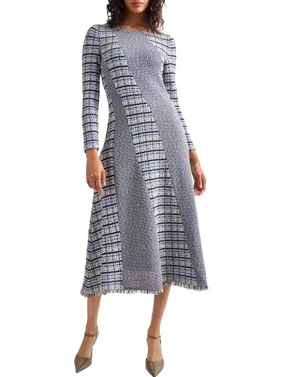 Misook Multistitch Long Sleeve Midi Dress - Starry Night Blue