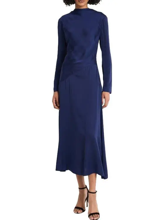 LUXELY Funnel Neck Long Sleeve Midi Dress - Evening Blue