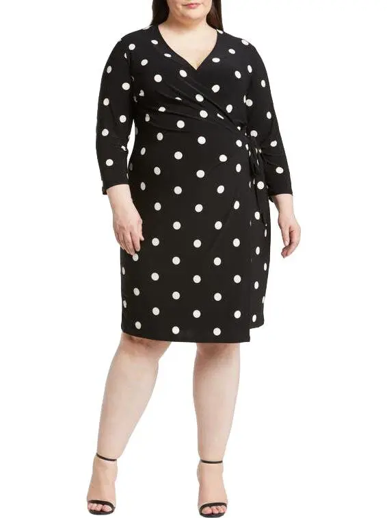 Anne Klein Polka Dot Wrap Dress - Anne Black/anne White