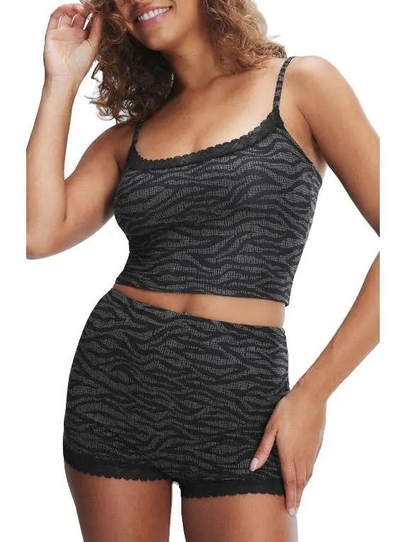 SAVAGE X FENTY Snug Hug Sleep Camisole - Black Caviar Tiger Stripe Text