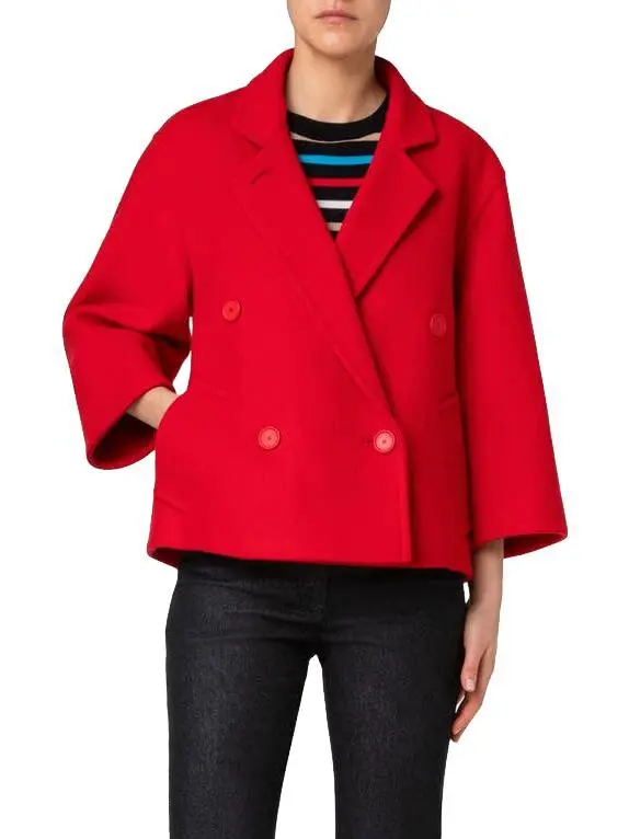 Akris Double Breasted Wool Blend Car Coat - Lipstick