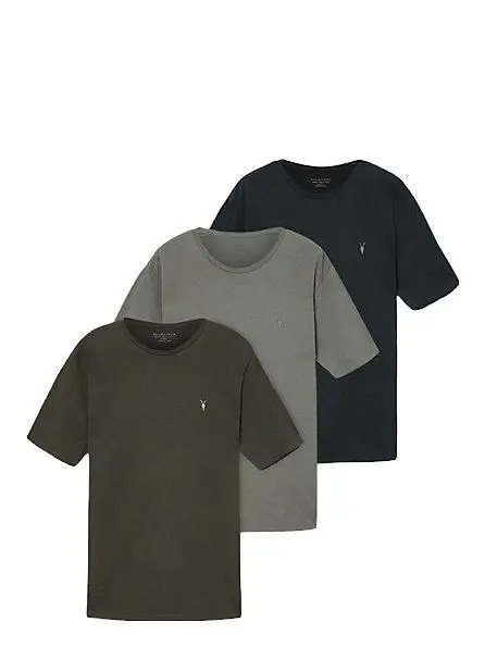 ALLSAINTS Brace Logo-embroidered Pack Of Three Cotton-jersey T-shirts - Green/green/bl