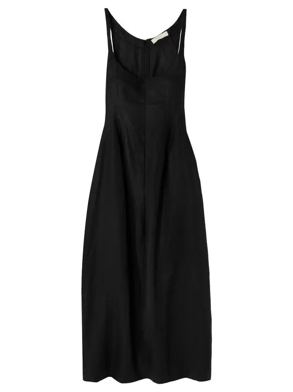 Faithfull The Brand Sanne Linen Midi Dress - Black