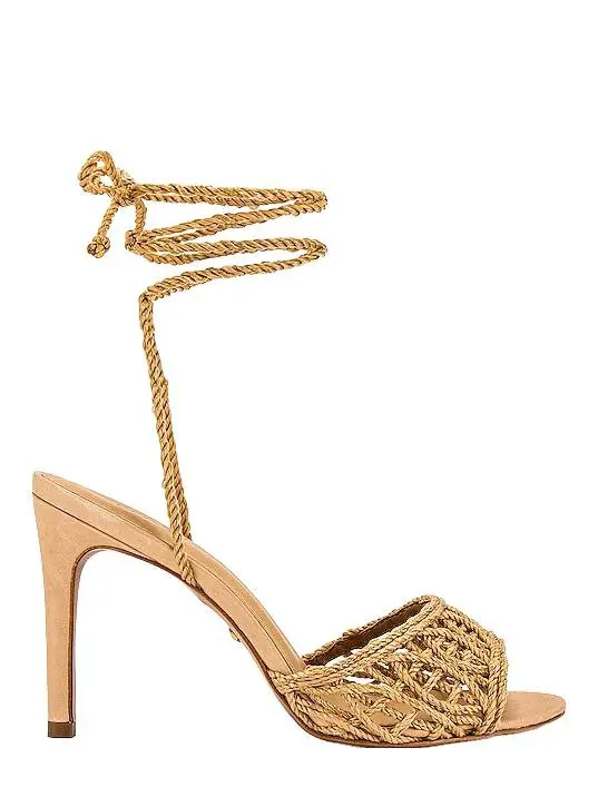 Raye Paulo Braided Rope Ankle Wrap Stiletto Sandals - Neutral