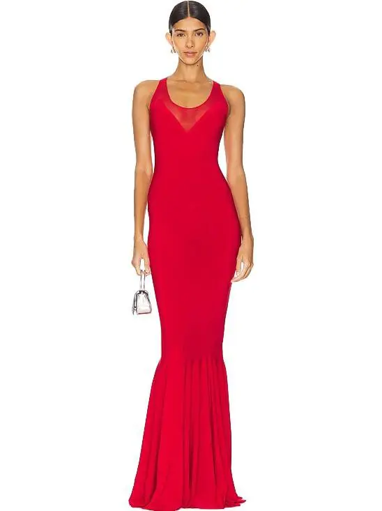 Norma Kamali Racer Fishtail Gown - Red