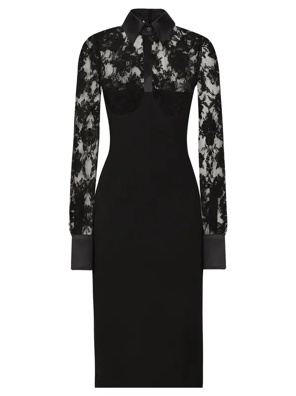 Dolce & Gabbana Jersey And Lace Dress With Corset - Black