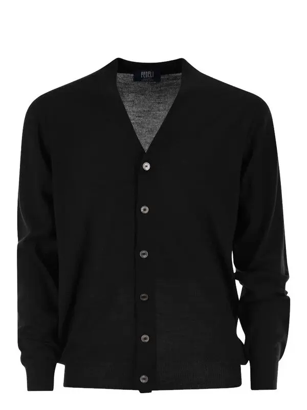 Fedeli Lightweight Virgin Wool Cardigan - Black