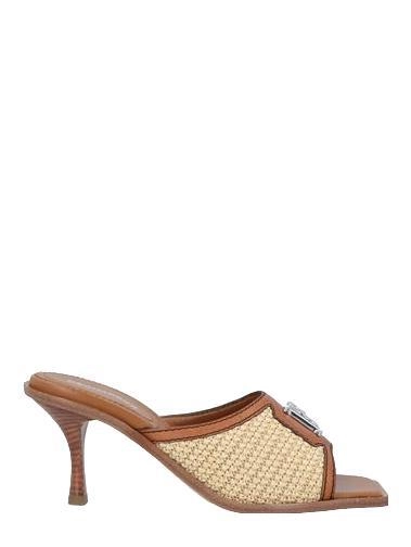 Dsquared2 Calfskin And Natural Raffia Slide Sandals - Tan