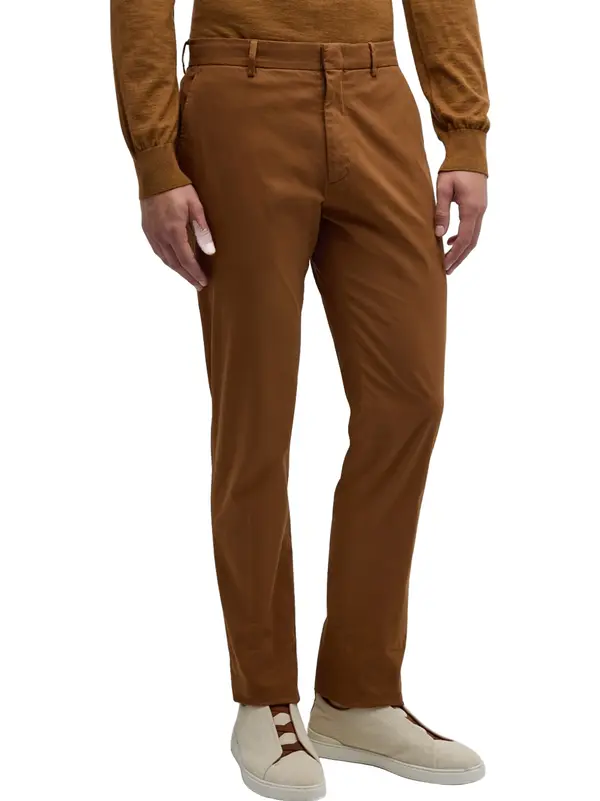 Zegna Premium Cotton Flat-front Trousers - Md Brw Sld