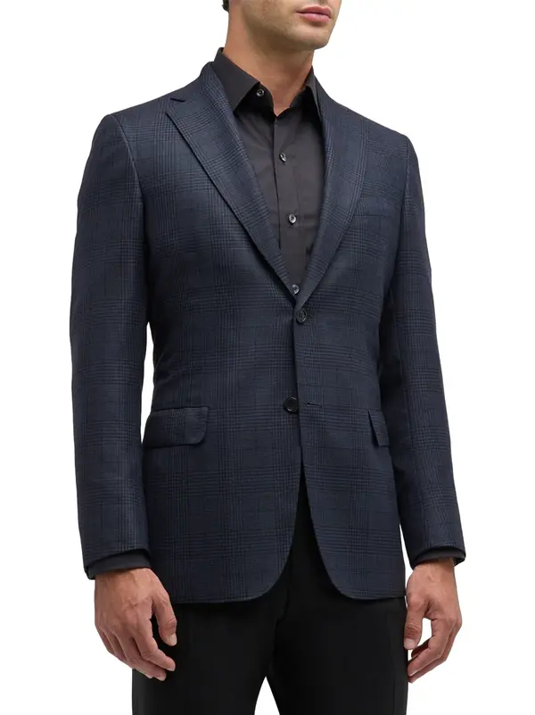 Brioni Plaid Wool Sport Coat - Navy