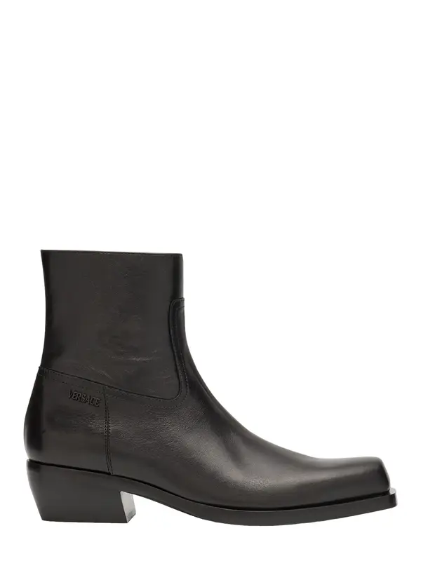 Versace Square-toe Leather Ankle Boots - Black Ruthenium
