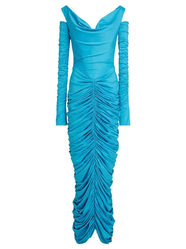 RHEA COSTA Convertible Ruched Jersey Maxi Dress - Azure