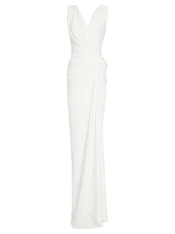RHEA COSTA Draped Crepe Gown - White