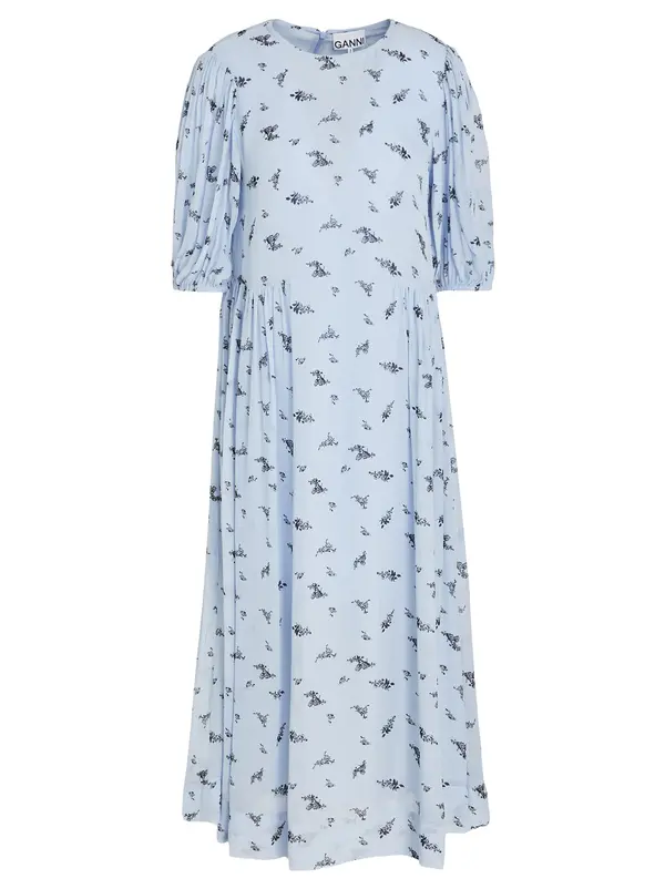 GANNI Floral-print Georgette Midi Dress - Light Blue