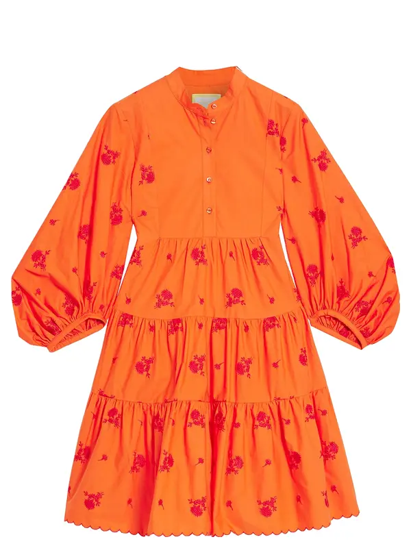 Erdem Tiered Embroidered Mini Shirt Dress - Orange