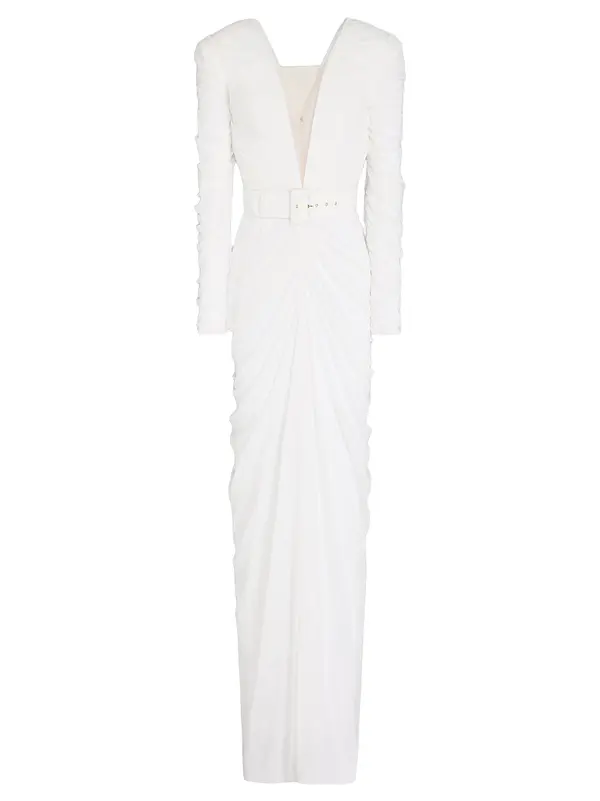 RHEA COSTA Ruched Tulle Gown - White