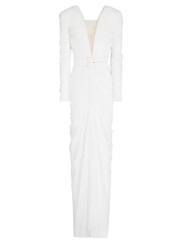 RHEA COSTA Ruched Tulle Gown - White