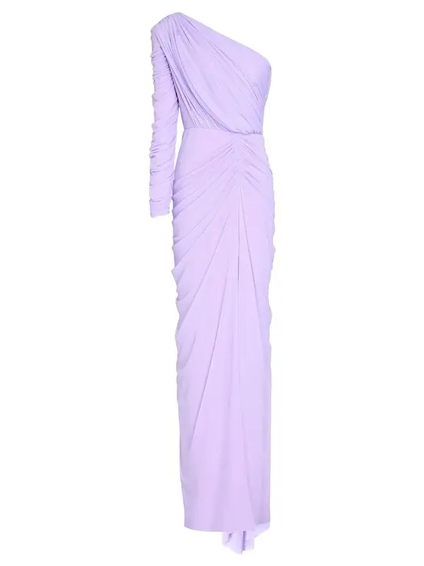 RHEA COSTA One-sleeve Ruched Tulle Gown - Lavender