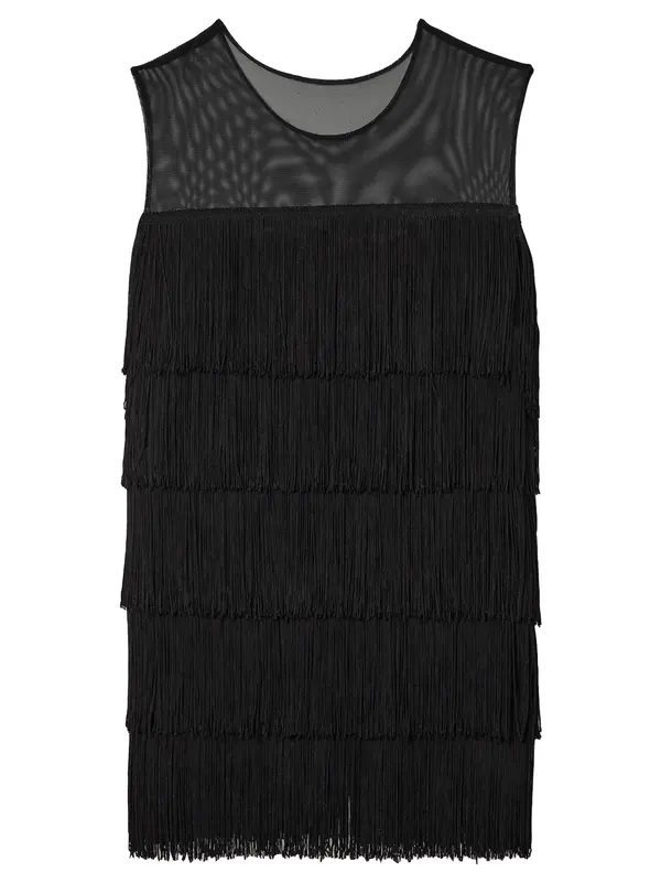 Norma Kamali Fringed Tulle Mini Dress - Black
