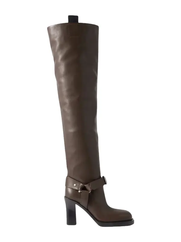 Burberry Embellished Leather Over-the-knee Boots - Brown