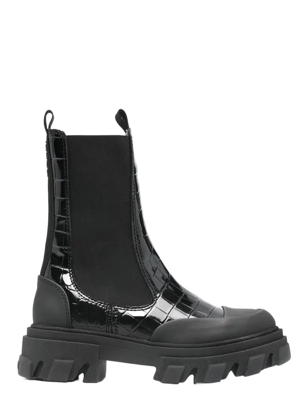 GANNI Croc-effect Chelsea Boots - Black