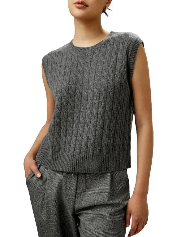 Lilysilk Baby Cashmere Cable Knit Sweater Vest - Medium Gray