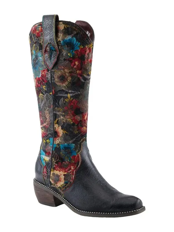 SPRING STEP SHOES Rodeoqueen Knee High Western Boots - Black Multi