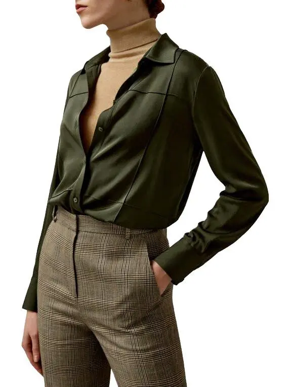 Lilysilk Sprezzatura Silk Blouse - Dark Olive