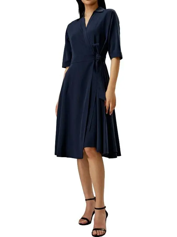 Lilysilk Front Tie Wrap Dress - Navy Blue