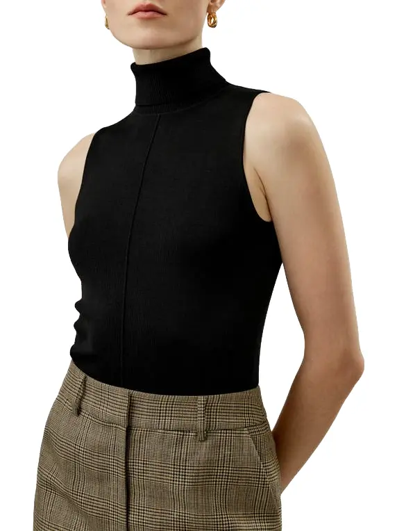 Lilysilk Silk Knitted Turtleneck Sleeveless Top - Black