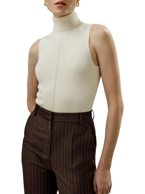 Lilysilk Silk Knitted Turtleneck Sleeveless Top - White