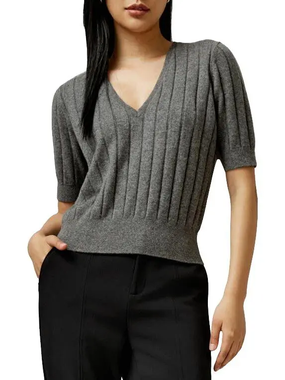 Lilysilk Cashmere V-neck T-shirt - Medium Gray