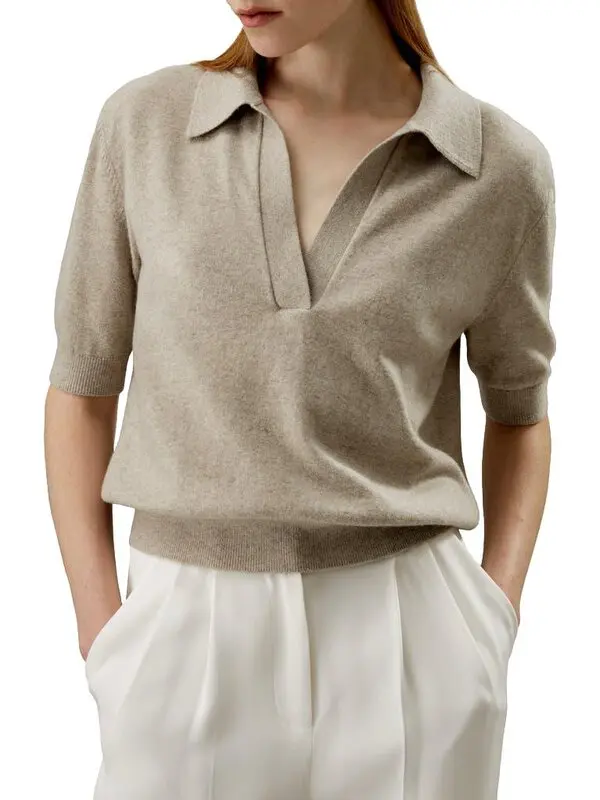 Lilysilk Baby Cashmere Polo Sweater - Camel
