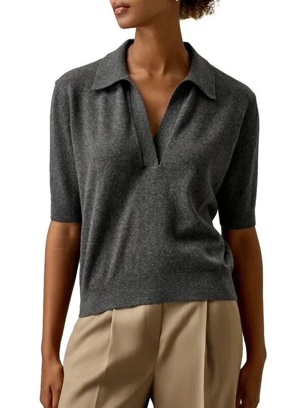 Lilysilk Baby Cashmere Polo Sweater - Medium Gray