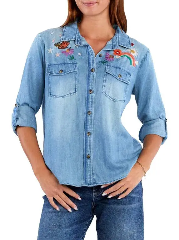 BILLY T Embroidered Button-up Shirt - Denim