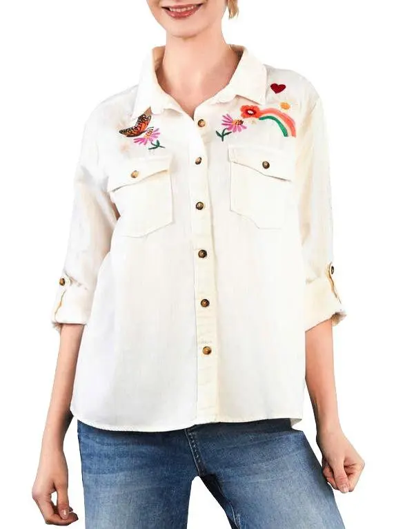 BILLY T Embroidered Button-up Shirt - Iced Latte