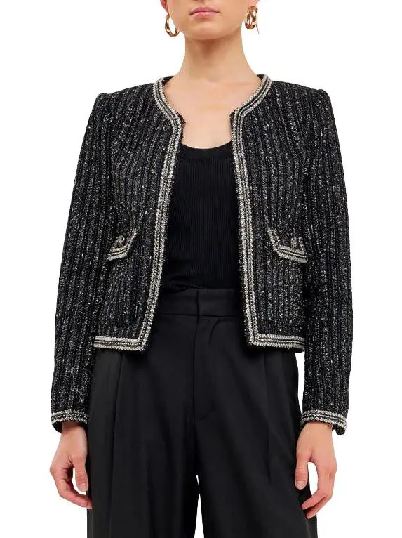 Endless Rose Sequin Tweed Jacket - Black