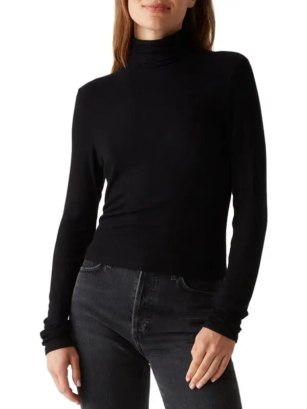 Michael Stars Tara Rib Turtleneck - Black