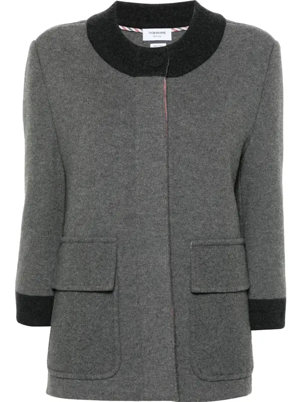 Thom Browne Contrasting-trim Wool-blend Cardigan Coat - Grey