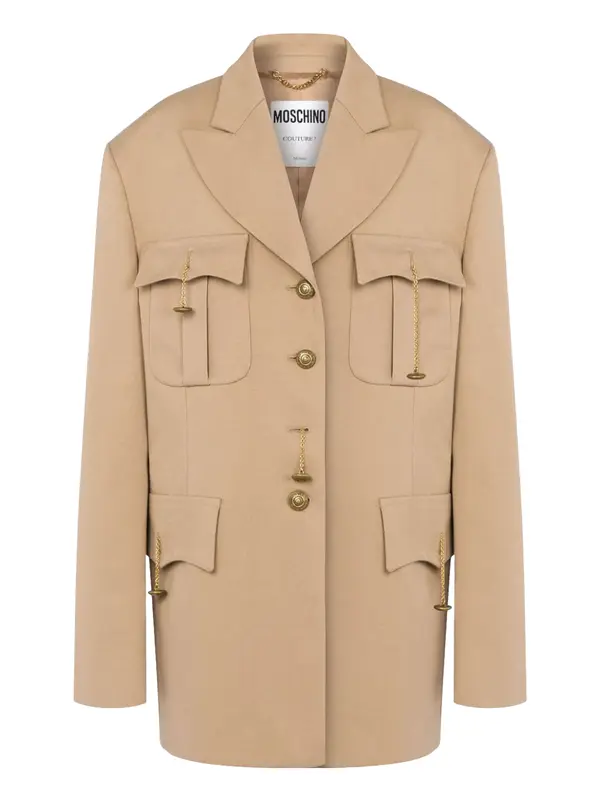 Moschino Peak-lapel Cotton-blend Coat - Neutrals