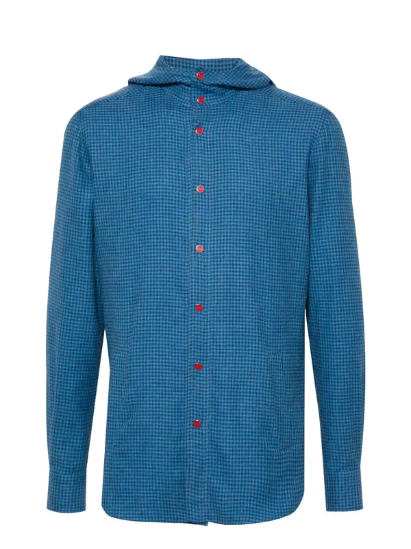 Kiton Checked Hoodie - Blue