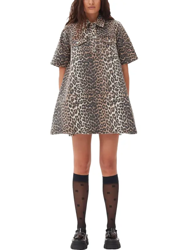 GANNI Animal-print Denim Mini Skirt - Brown