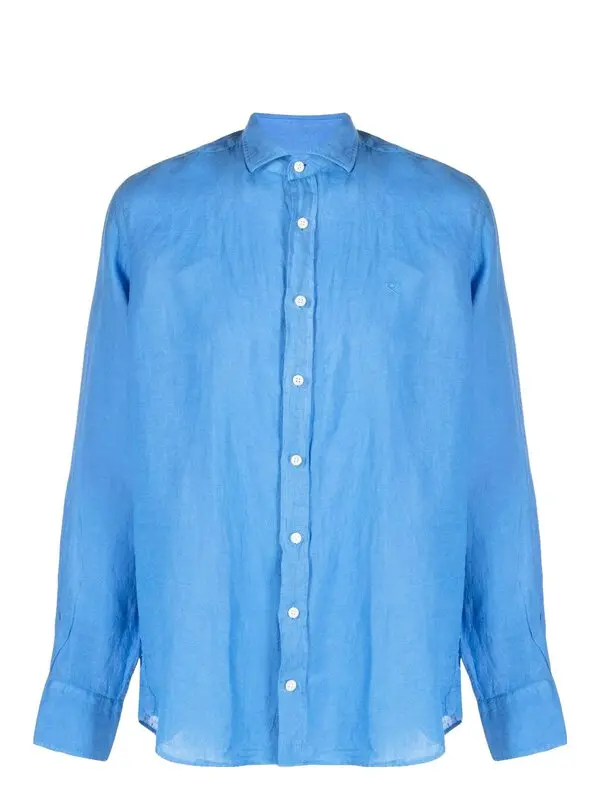 HACKETT Logo-embroidered Linen Shirt - Blue
