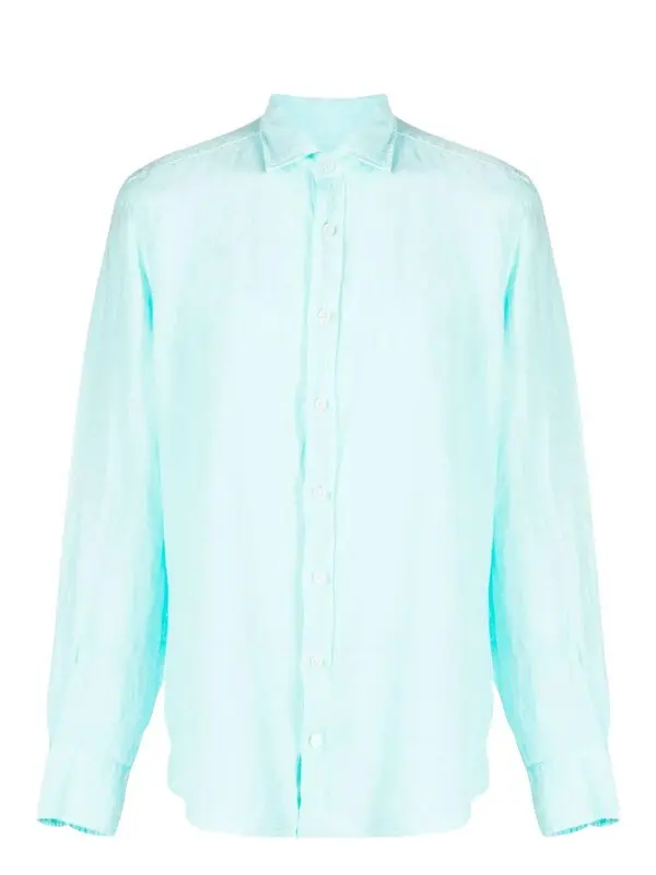 HACKETT Logo-embroidered Linen Shirt - Blue