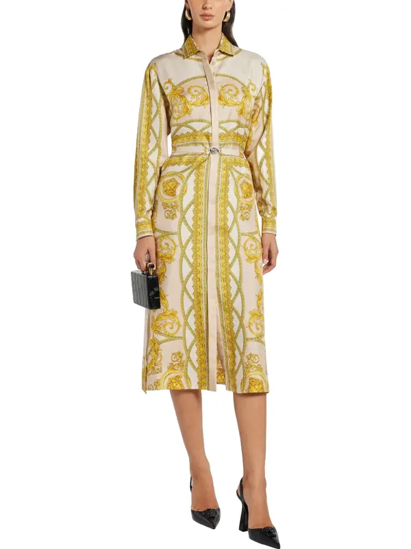 Versace La Coupe Des Dieux Silk Shirt Dress - Neutrals