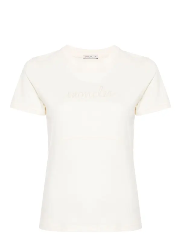 Moncler Logo-embroidered Cotton T-shirt - Neutrals